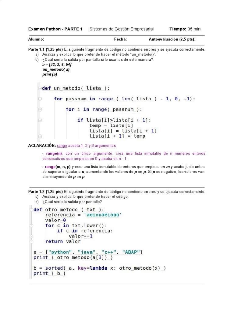 SGE-Examen Python-PARTE-1-dic2018 | PDF | Métodos y materiales de ...
