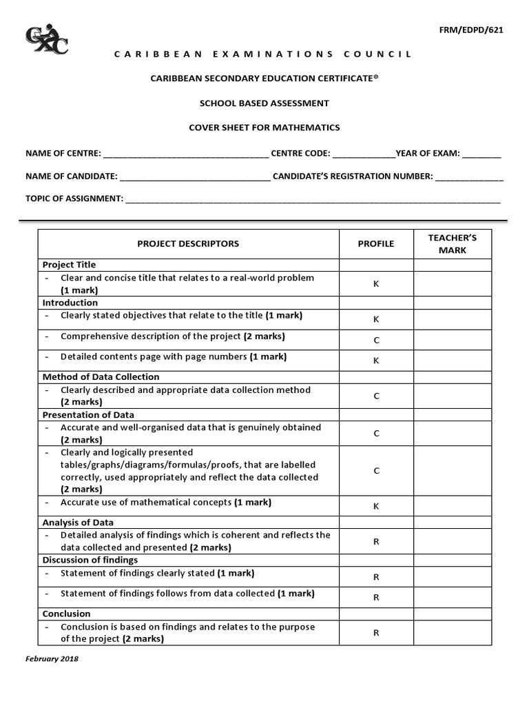 CSEC MATH - CoverSheetForESBA PDF | PDF | Data | Computing