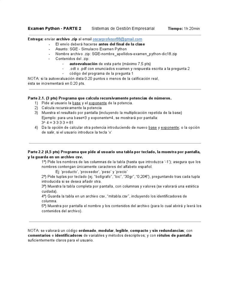 Examen Python SGE Parte 2 | PDF