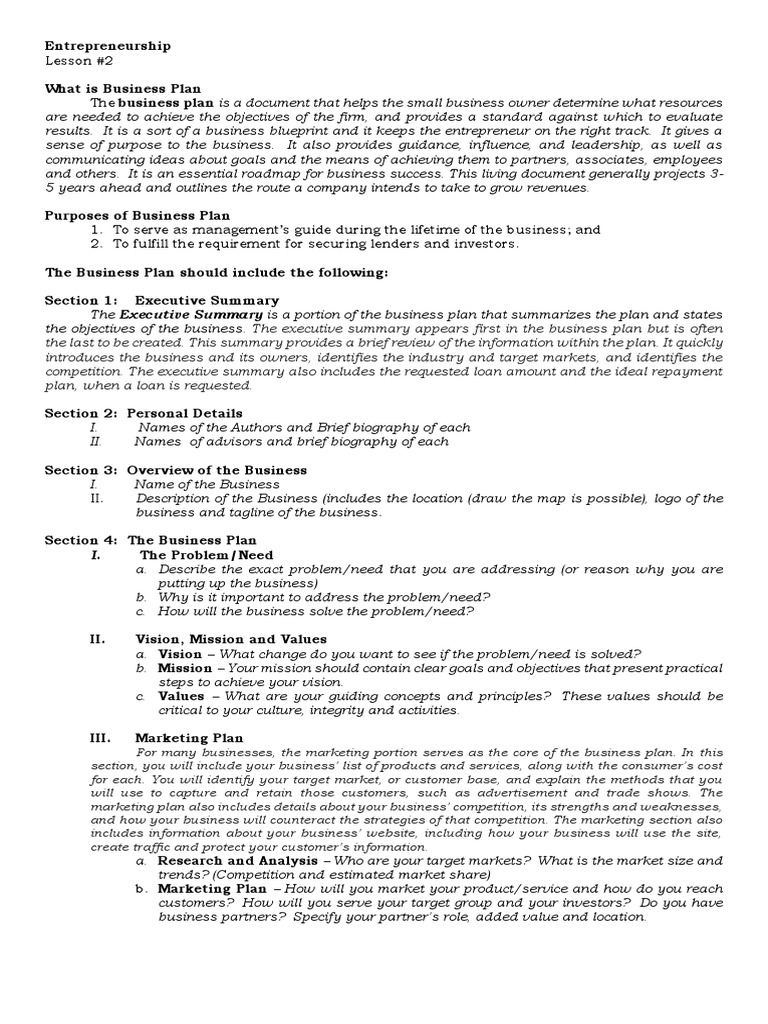 Parts of The Business Plan New | PDF | Business Plan | Business