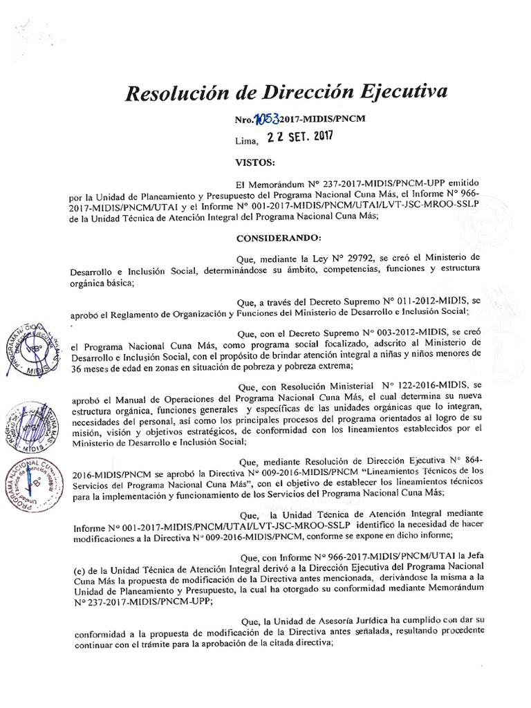 Rde - 1053-2017 - Midis - PNCM - Modificar La Sección Iii Así Como Los ...
