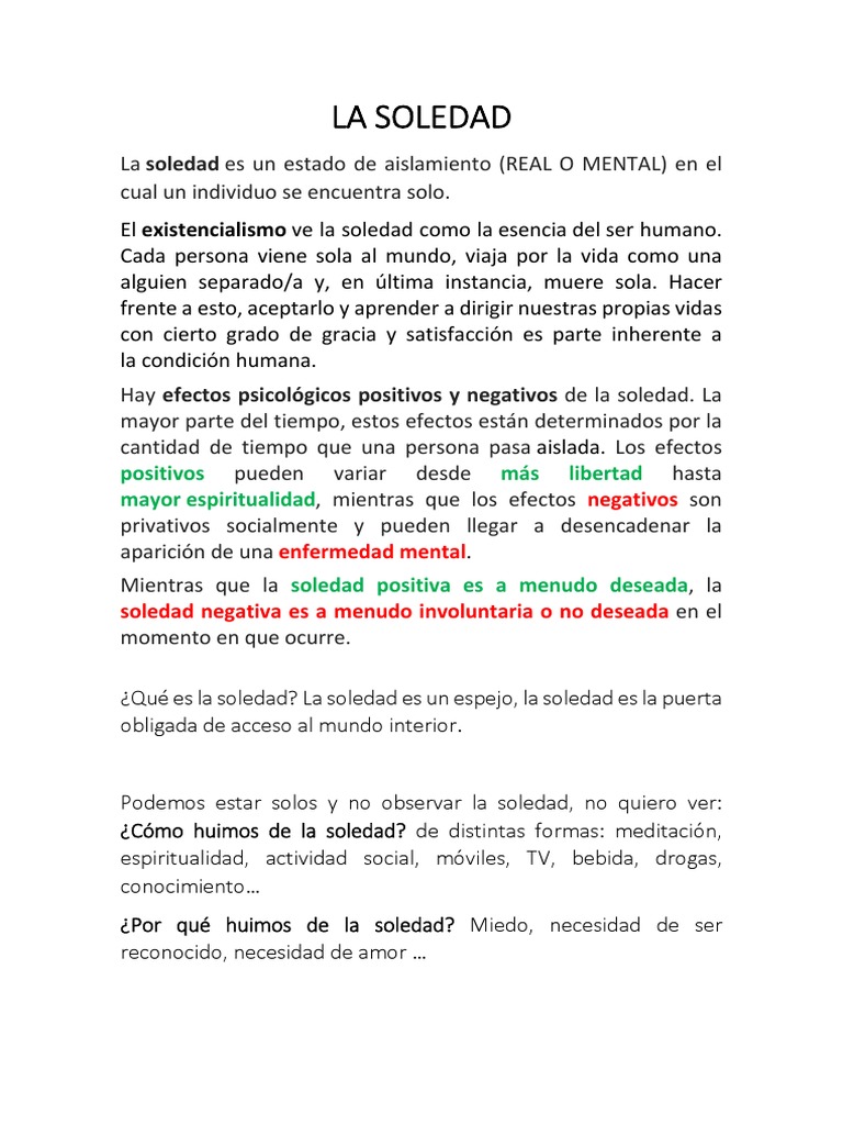 La Soledad | PDF | Soledad | Conceptos psicologicos