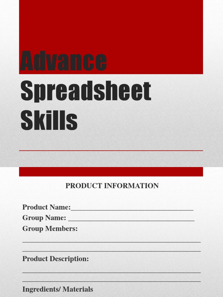 Advance Spreadsheet Skills | PDF | Spreadsheet | Microsoft Excel