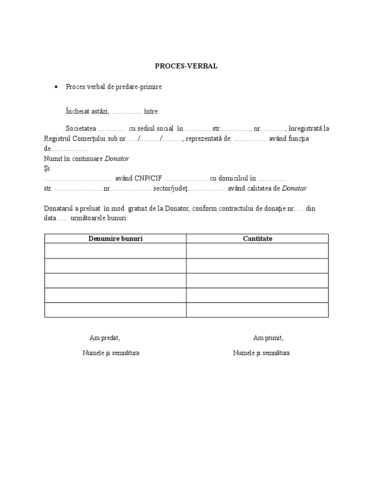 Proces Verbal de Predare Primire | PDF