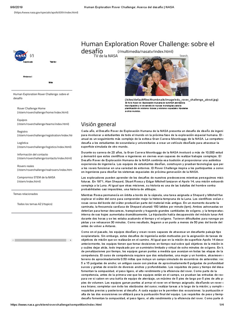 Human Exploration Rover Challenge - Acerca Del Desafío - NASA | PDF ...