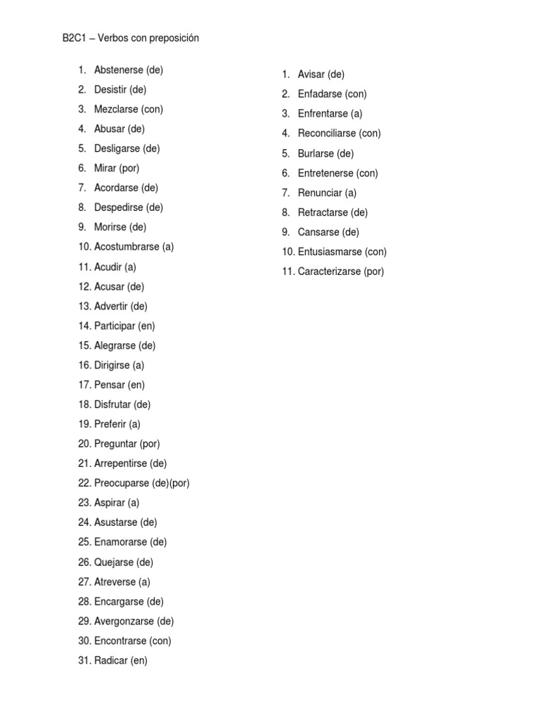 B2 - Verbos Con Preposicion - Español | PDF | Violencia | Deportes