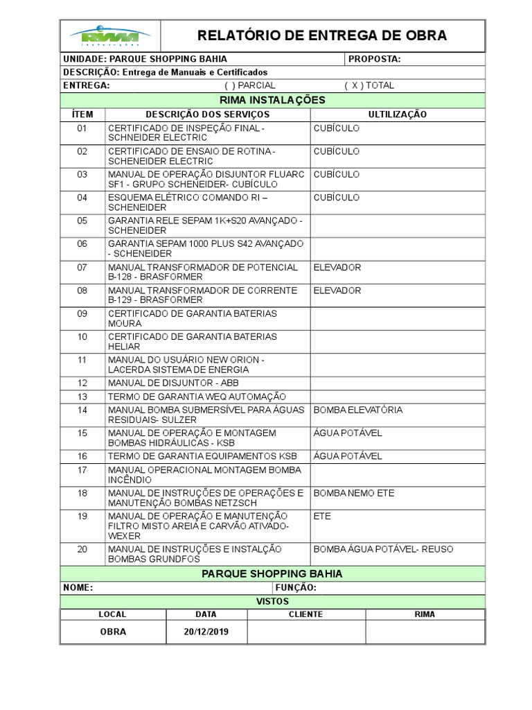 Relatório de Entrega Manuais | PDF