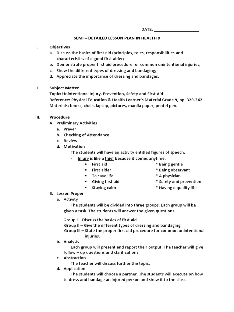 Health | PDF | First Aid | Lesson Plan