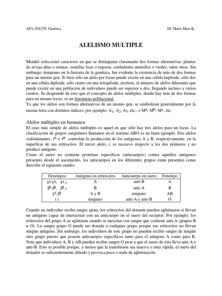 08 Alelismo Multiple | PDF | Dominancia (Genética) | Ciencias de la vida