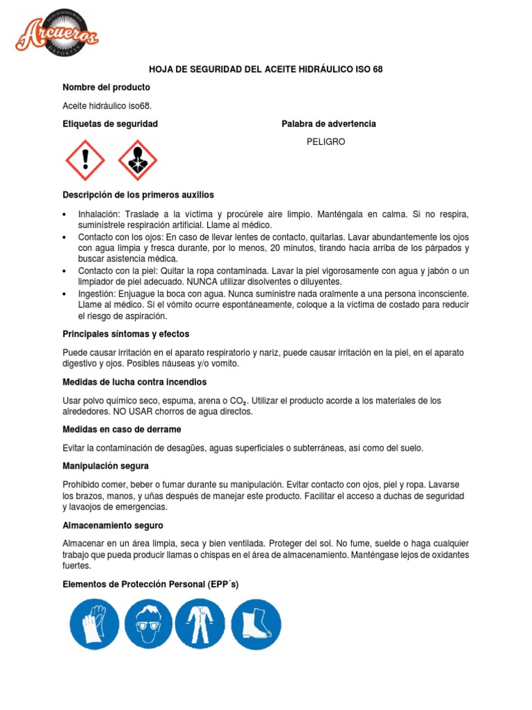 Hoja de Seguridad Del Aceite Hidráulico ISO 68 | PDF