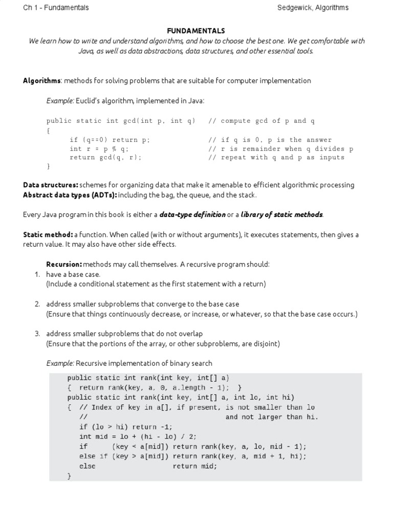 Notes On Algorithms by Sedgewick - Ch1 Fundamentals | PDF | Method ...