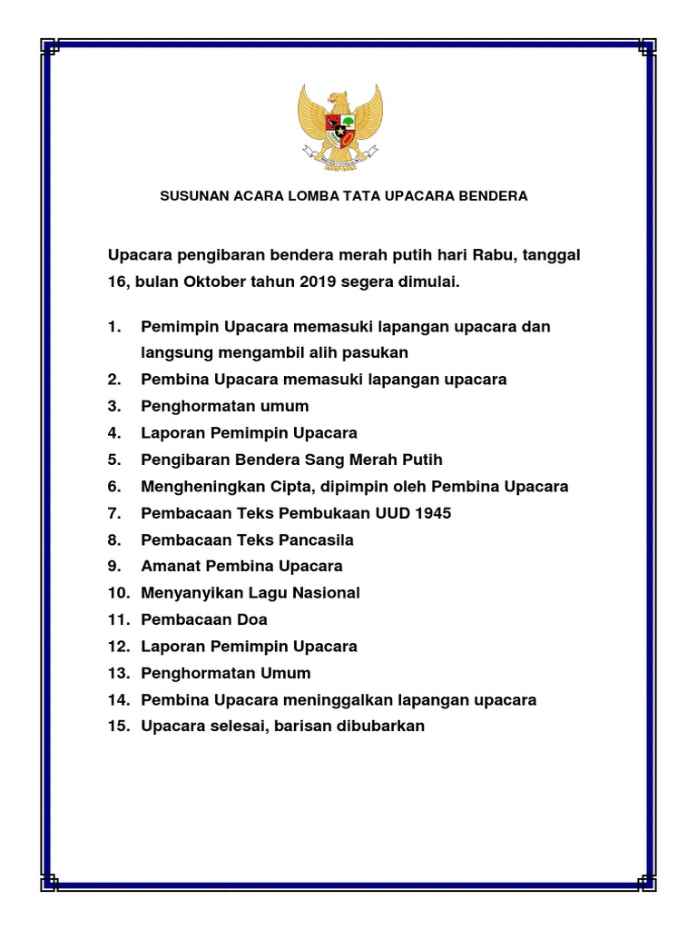 Susunan Acara Lomba Tata Upacara Bendera | PDF