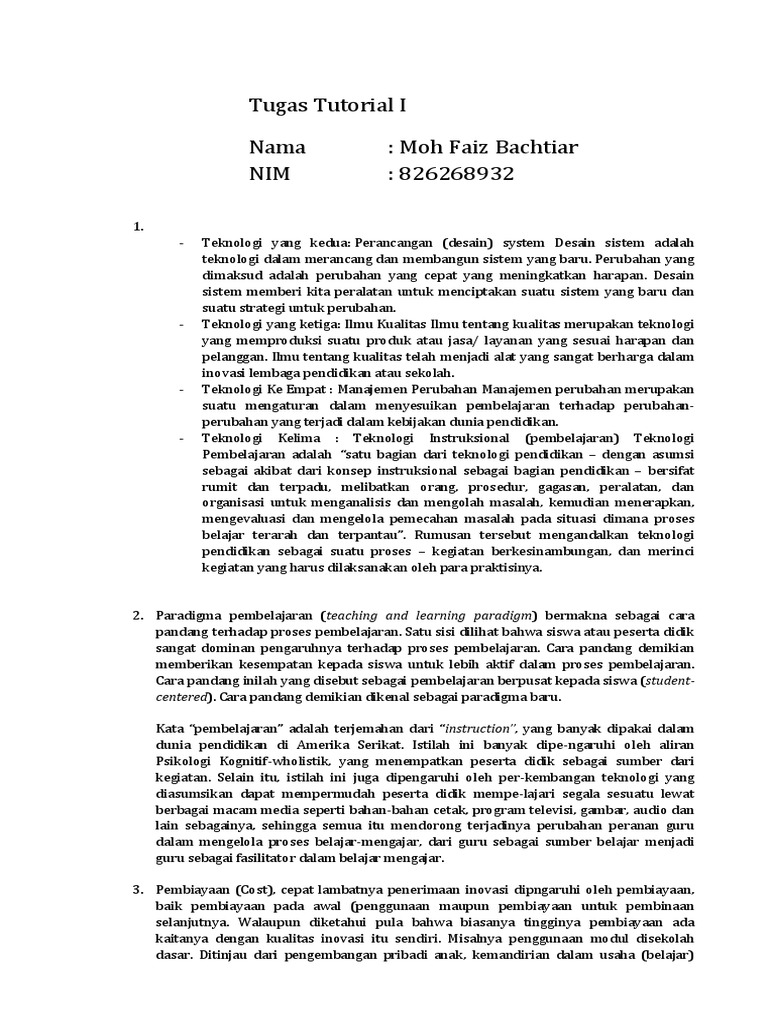 Tugas Tutorial I Pembaharuan Dalam Pembelajaran Di SD | PDF
