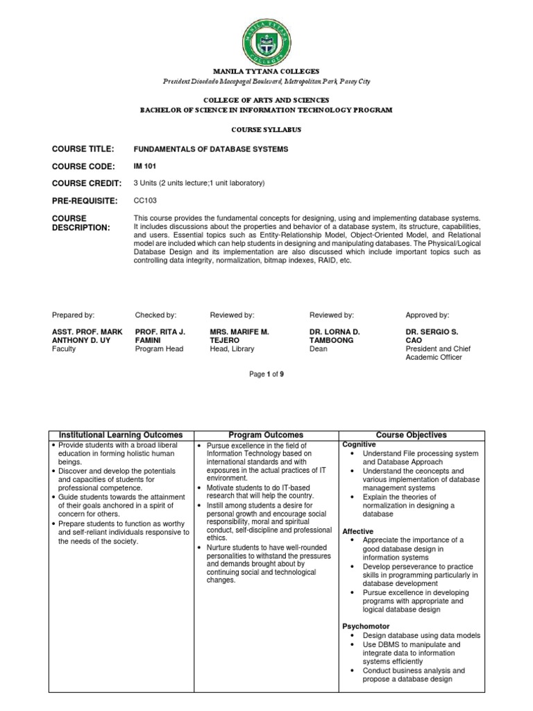 IM101 - Database Management System - 2019 | PDF | Relational Database | Database Design
