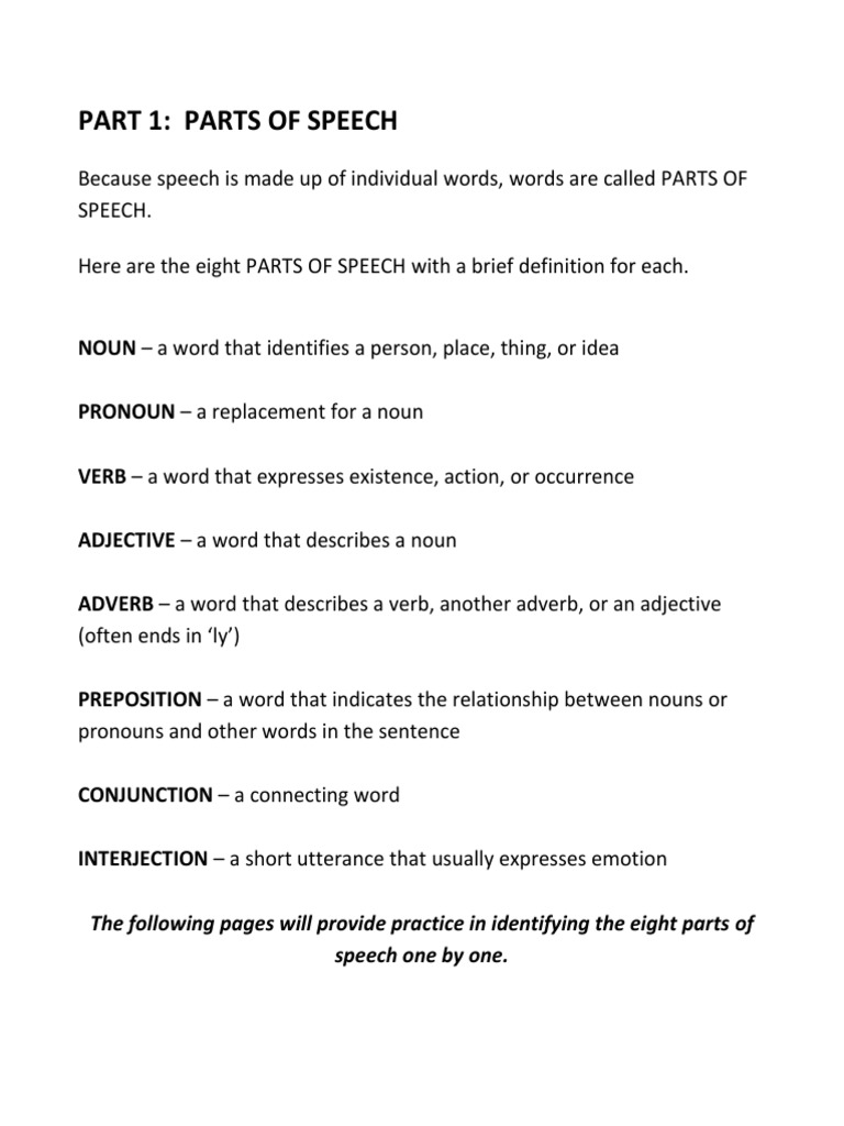 Eight Parts Of Speech Worksheet Eight Parts Of Speech Worksheet | TPT