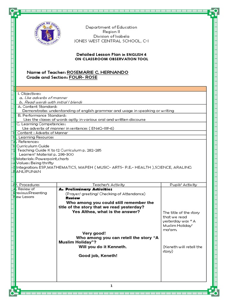 COT 3Q English-Speaking Adverbs of Manner | PDF | Adverb | Teachers
