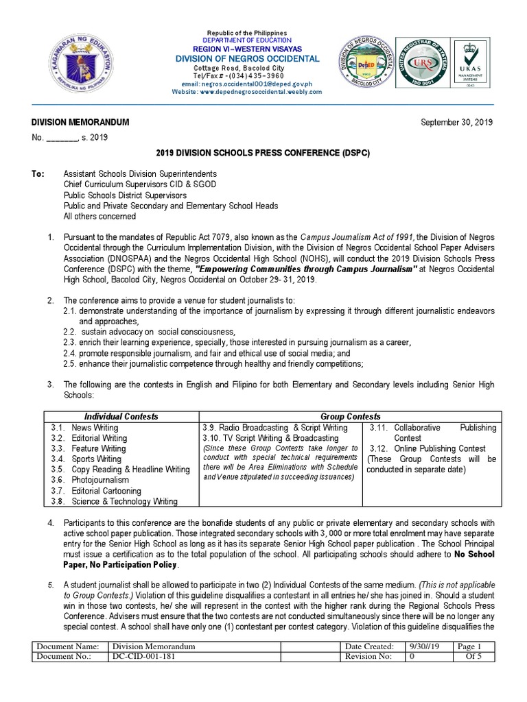 2019 DSPC Memo | Download Free PDF | Journalism | Public Sphere