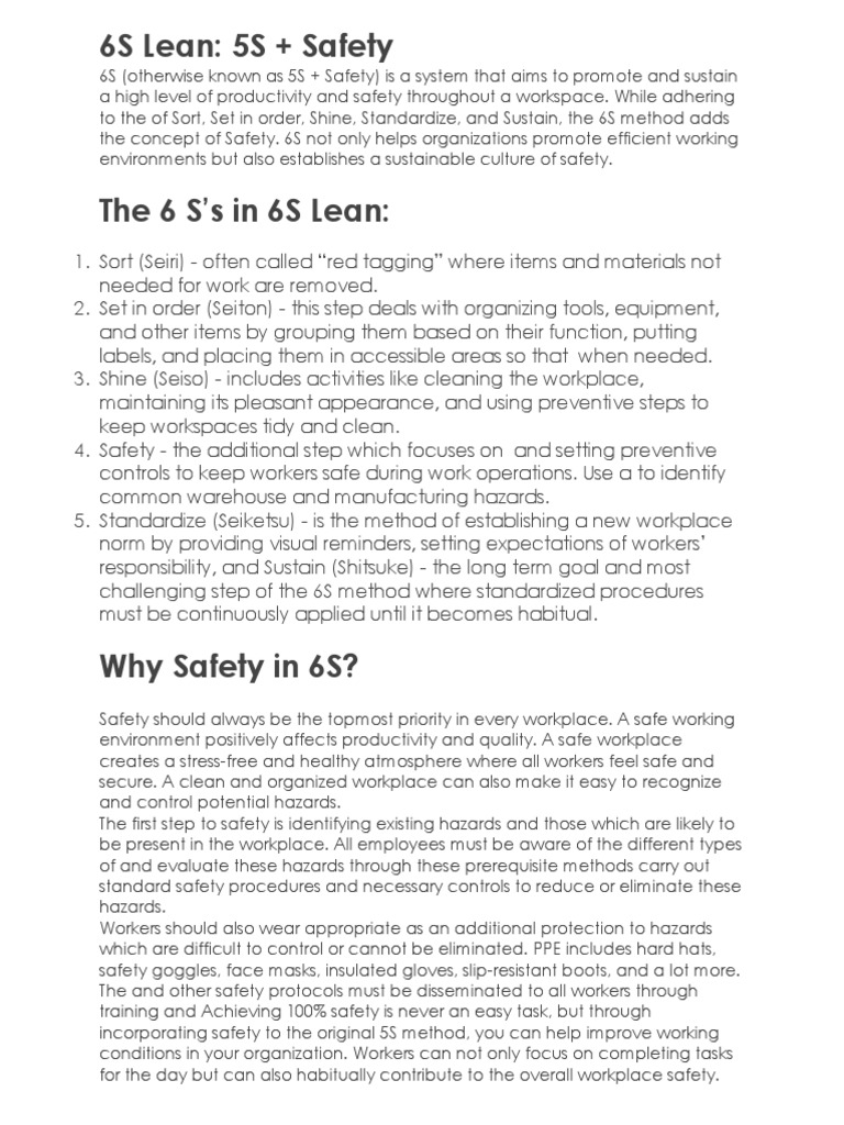6S Lean | PDF | Safety | Business