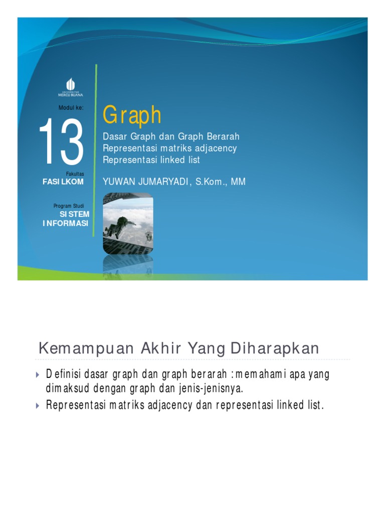 Graph. Dasar Graph Dan Graph Berarah Representasi Matriks Adjacency ...