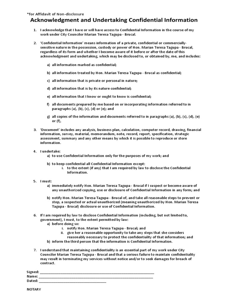 Affidavit-of-Non-disclosure.docx | Confidentiality | Non Disclosure ...