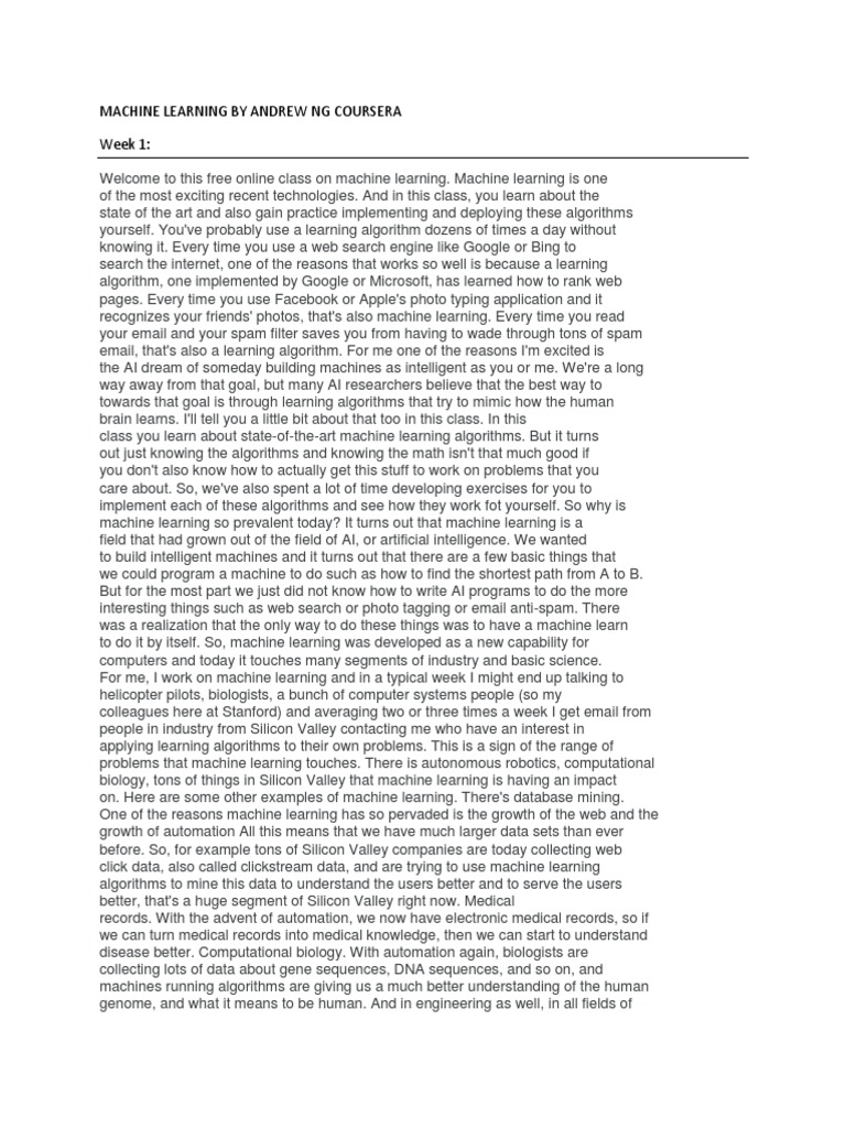 Machine Learning By Andrew Ng Coursera Pdf Machine Learning Artificial Intelligence