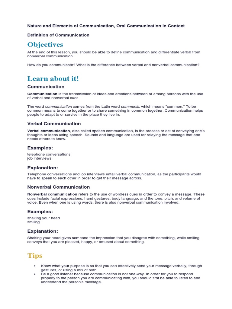 Oral Communication in Context | PDF | Nonverbal Communication | Body ...