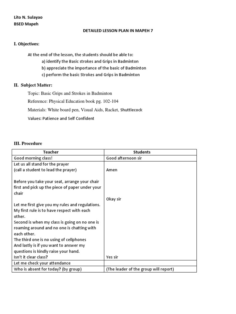 Badminton Lesson Plan | PDF | Racquet Sports | Athletic Sports