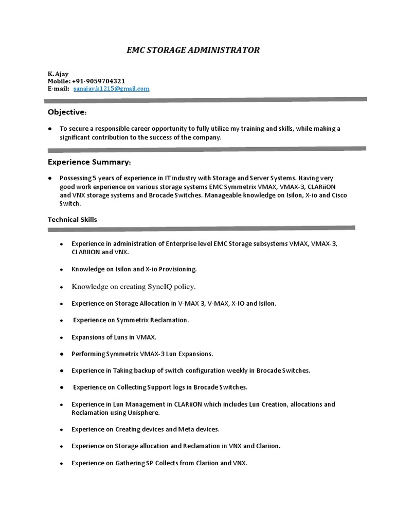 5 Years Emc Storage Resume | PDF | Computer Data | Computer Data Storage