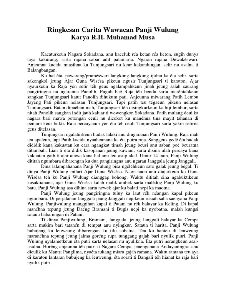 Ringkesan Carita Wawacan Panji Wulung-1 | PDF