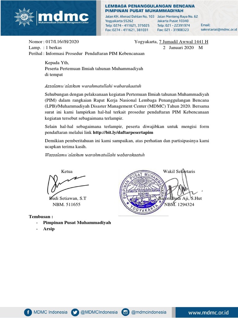 Surat Keluar 017 LPB@ Surat Pemberitahuan Teknis PIM MDMC | PDF