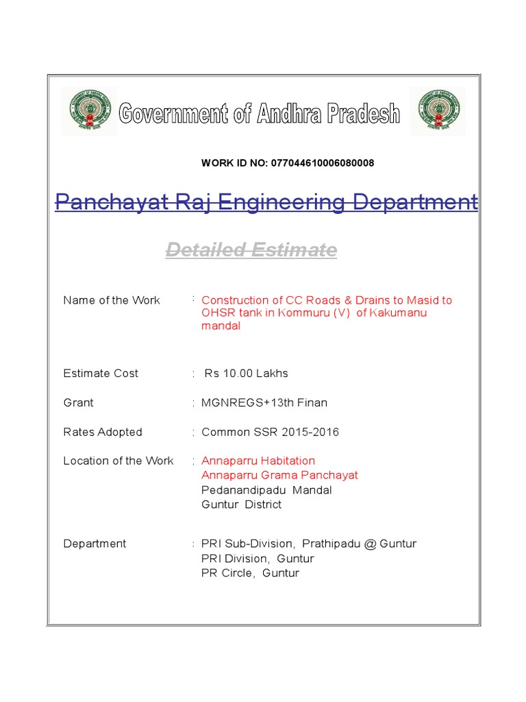 MGNREGS CC Raod Estimate | PDF | Construction Aggregate | Road Surface