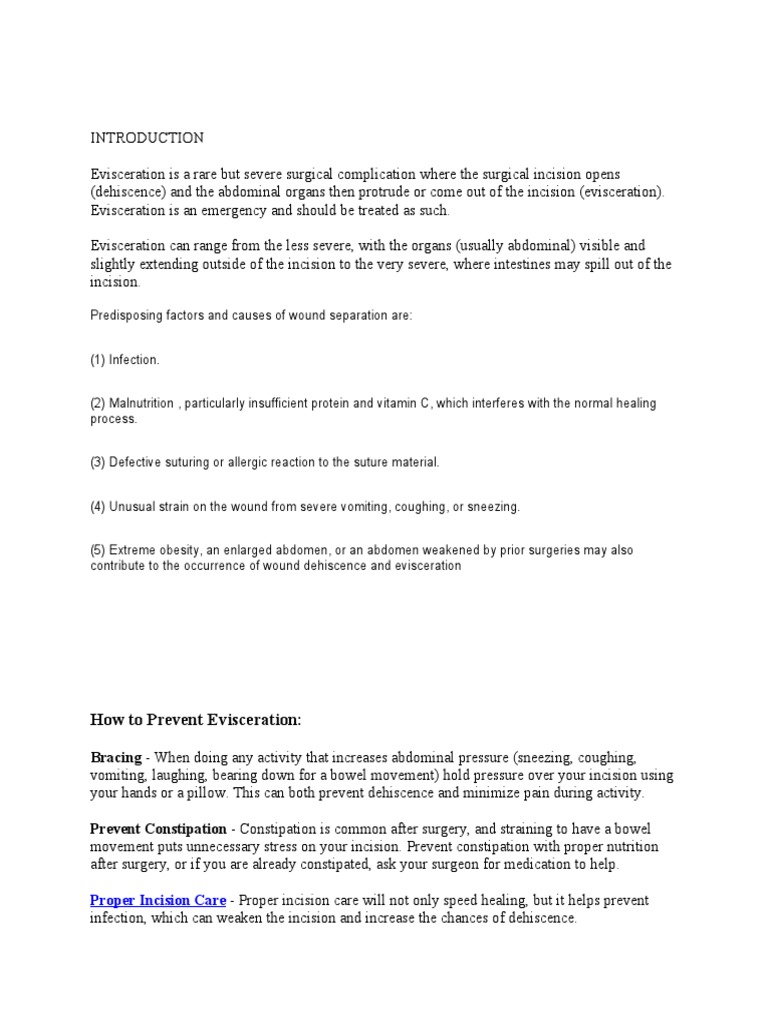 Evisceration: Prevention and Management | PDF | Surgery | Wound