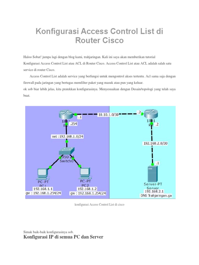 Konfigurasi Access Control List Di Router Cisco | PDF