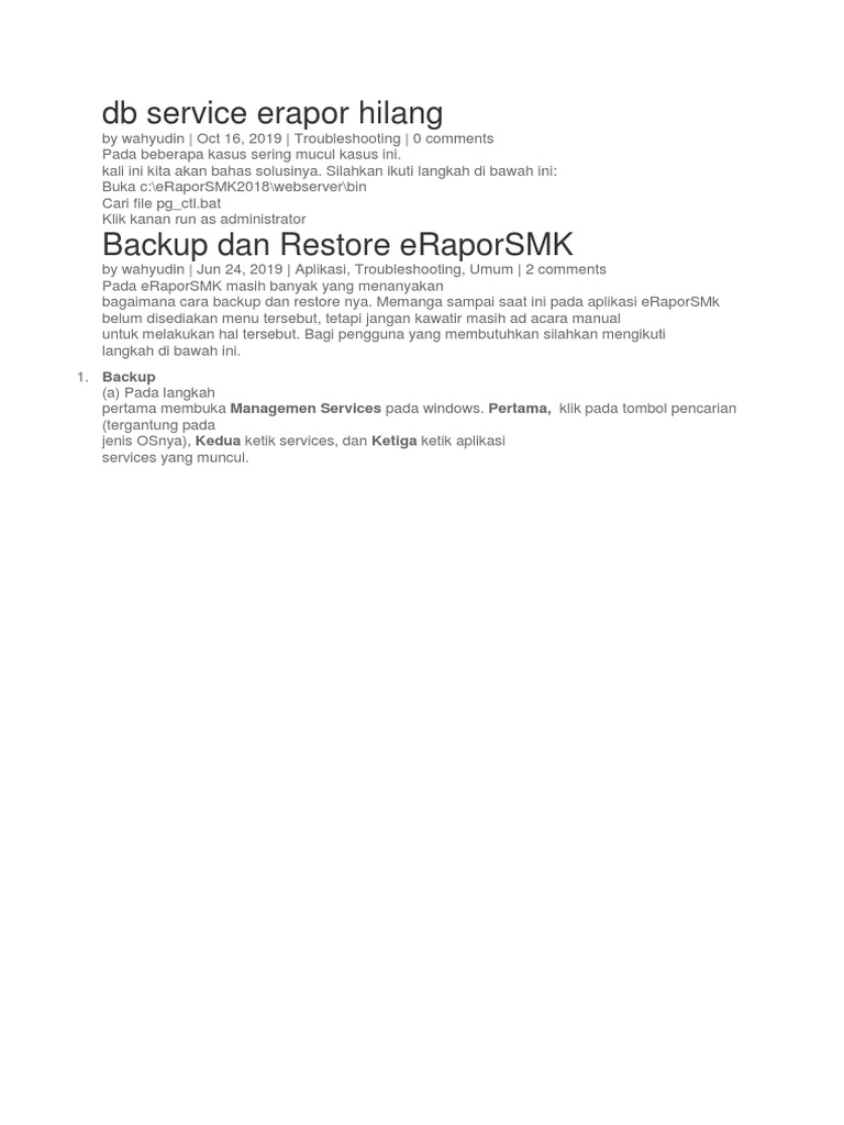 Cara Mengatasi Hilangnya Layanan Database eRapor dan Cara Backup serta ...