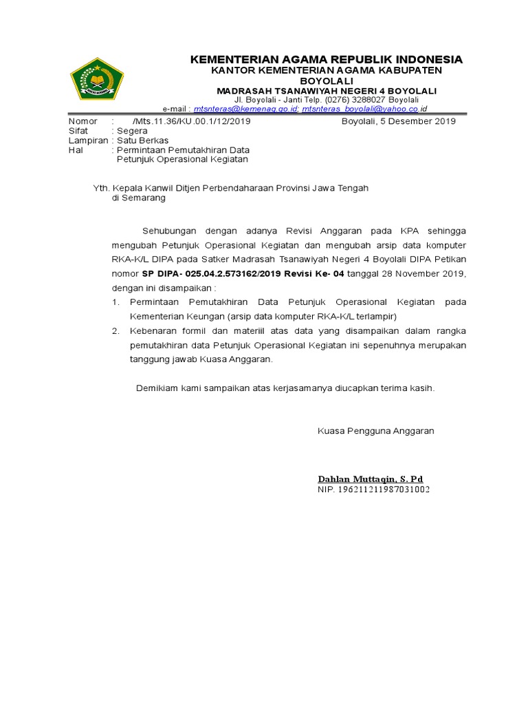 Surat Permohonan Revisi POK | PDF