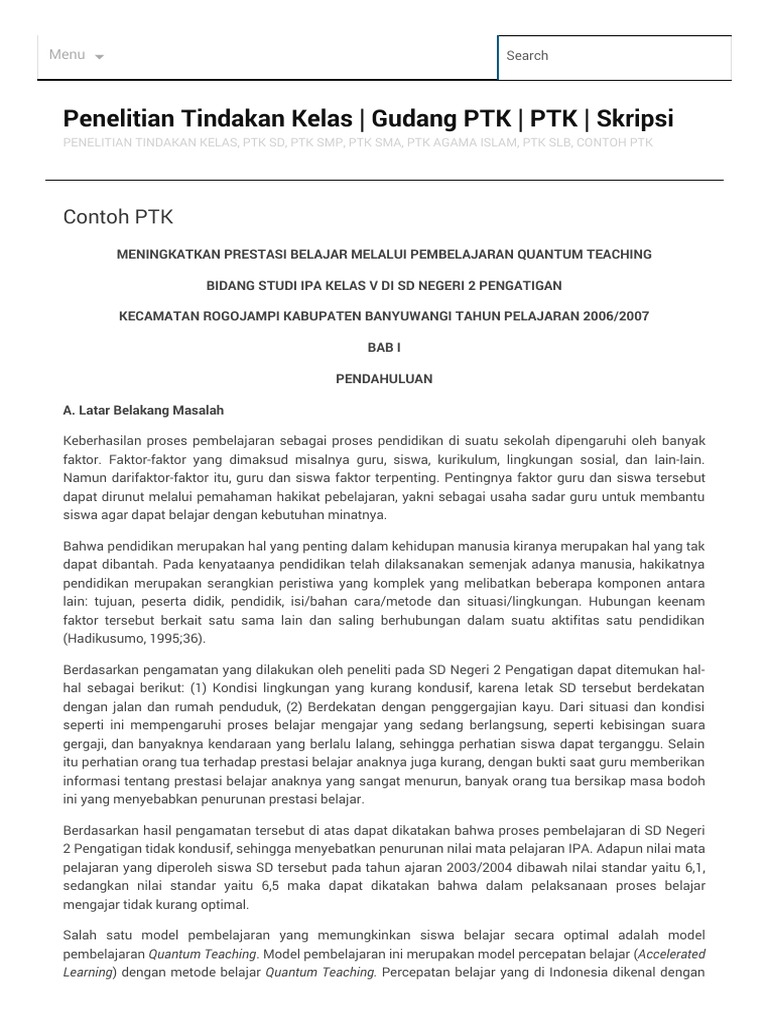 Contoh PTK Penelitian Tindakan Kelas Gudang PTK PTK Skripsi | PDF