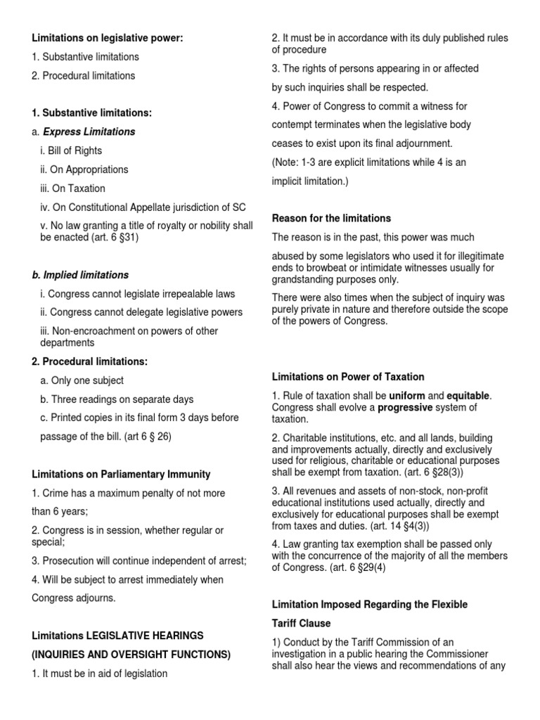Limitations On Legislative Powers Executive Powers and Judicial Powers ...