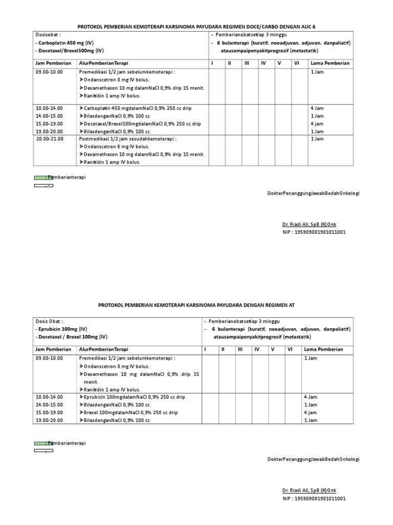 Protokol Kemoterapi Onkologi | PDF
