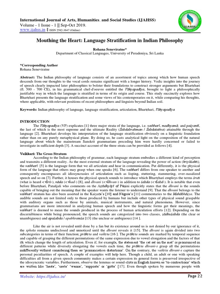 Mouthing The Heart: Language Stratification in Indian Philosophy | PDF ...