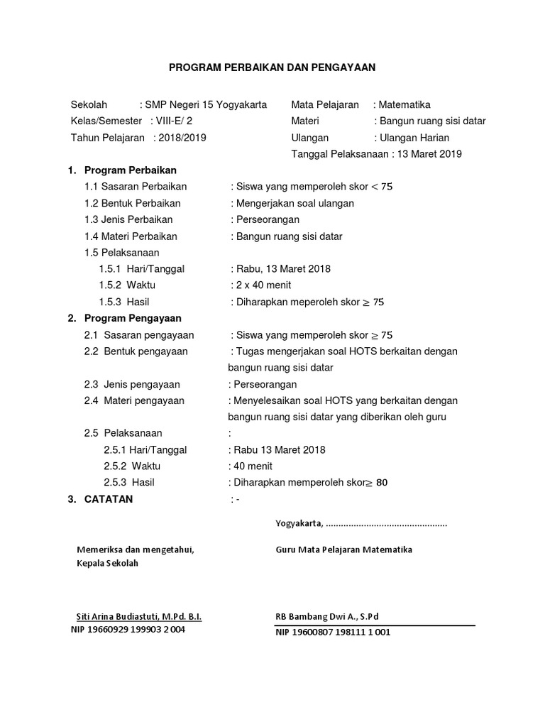 Program Perbaikan Dan Pengayaan | PDF