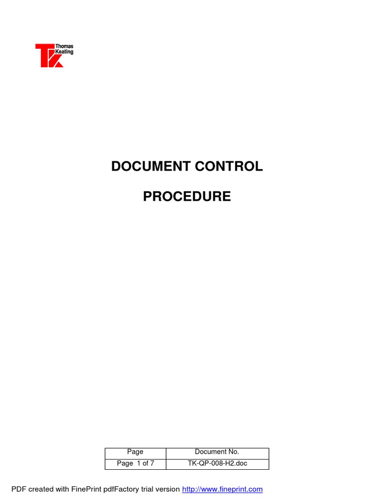 Document Control Procedure | Pdf | Quality Assurance | Document