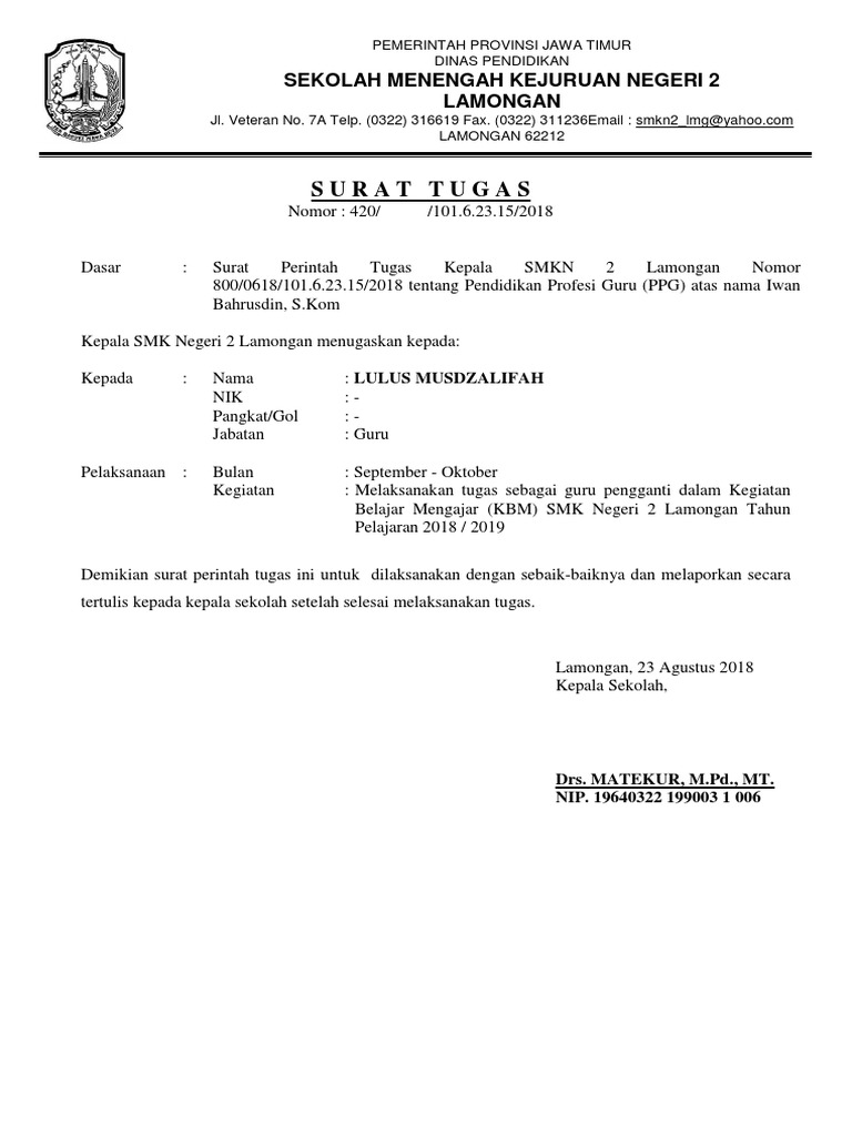 sURAT tUGAS BARU PAK SUMARSONO | PDF