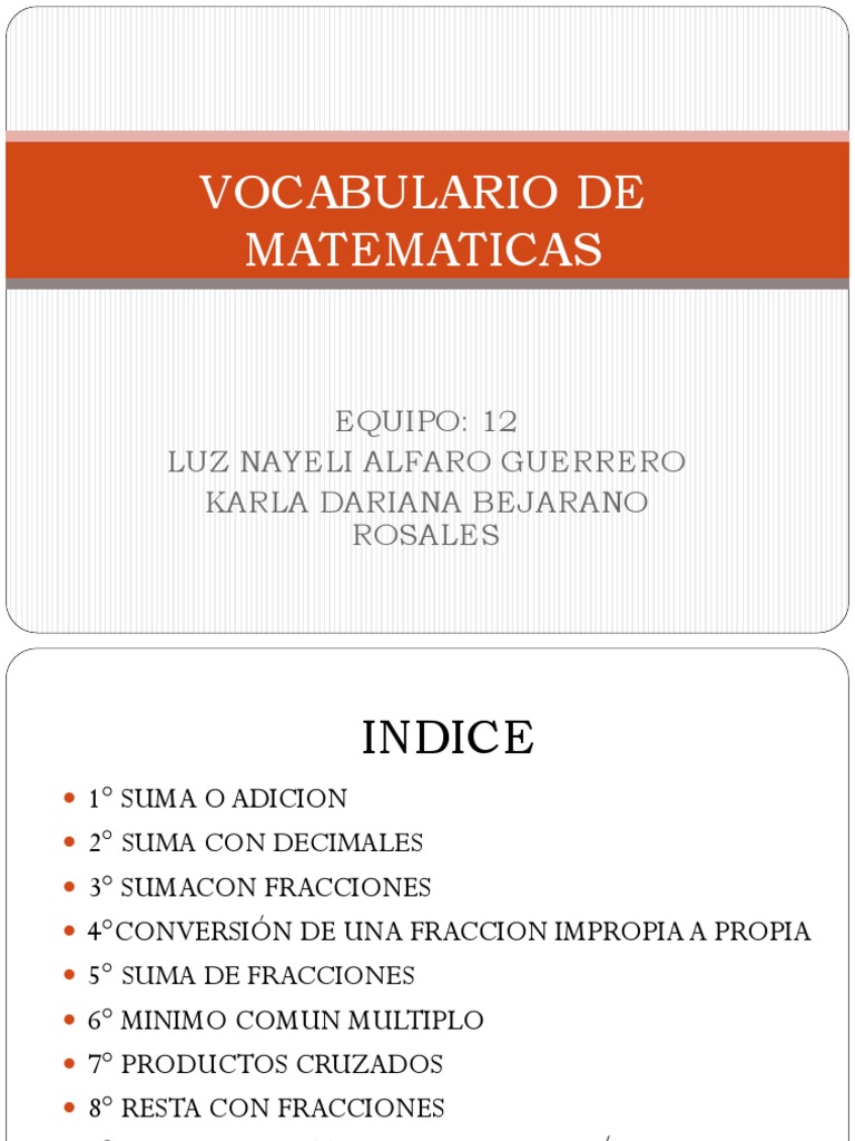 Vocabulario de Matematicas | PDF | Fracción (Matemáticas) | Matemática ...