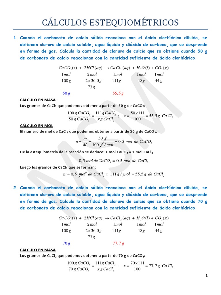 Cálculos Estequiométricos | PDF | Dióxido de carbono | Mole (Unidad)