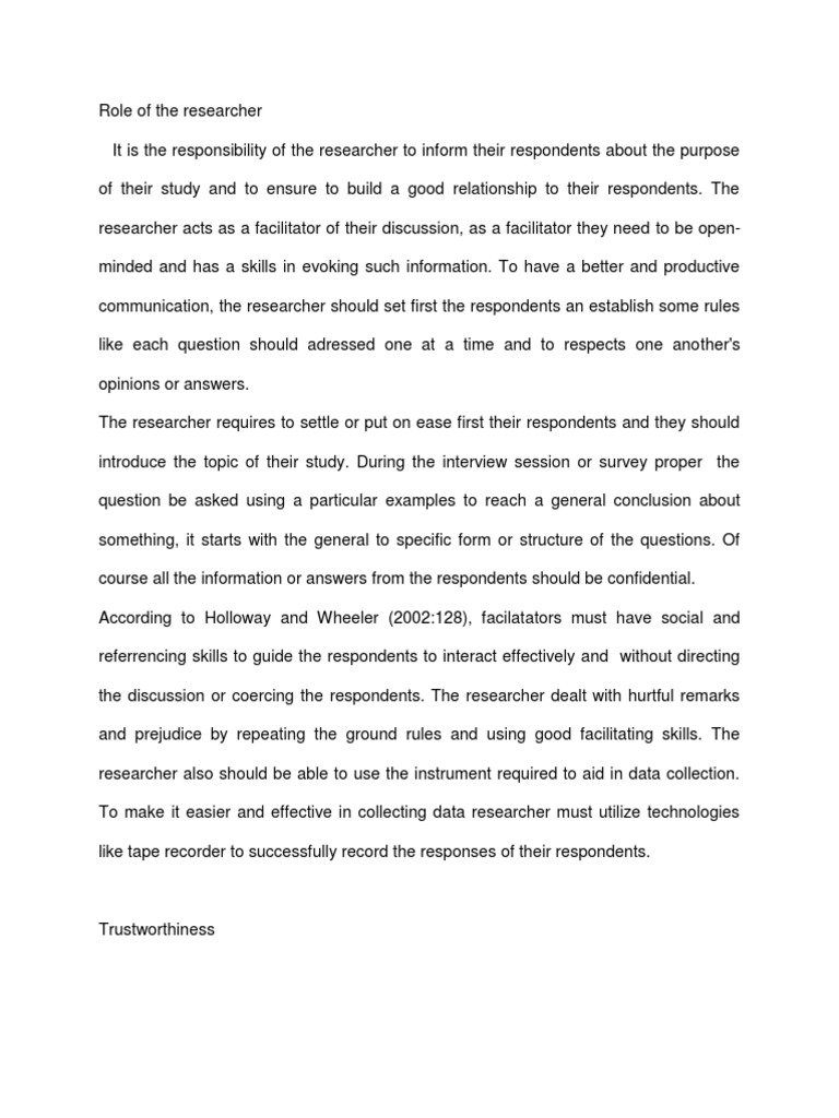 Role of The Researcher | PDF | Question | Qualitative Research