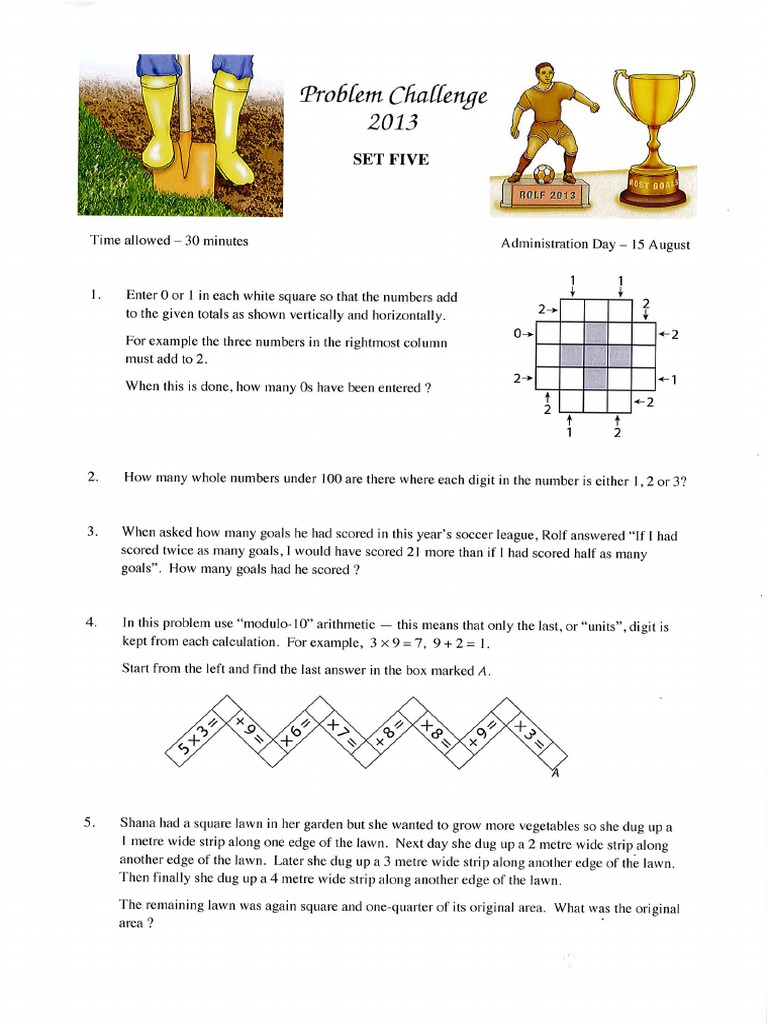 Otago Maths Set 5 Questions 2013 | PDF