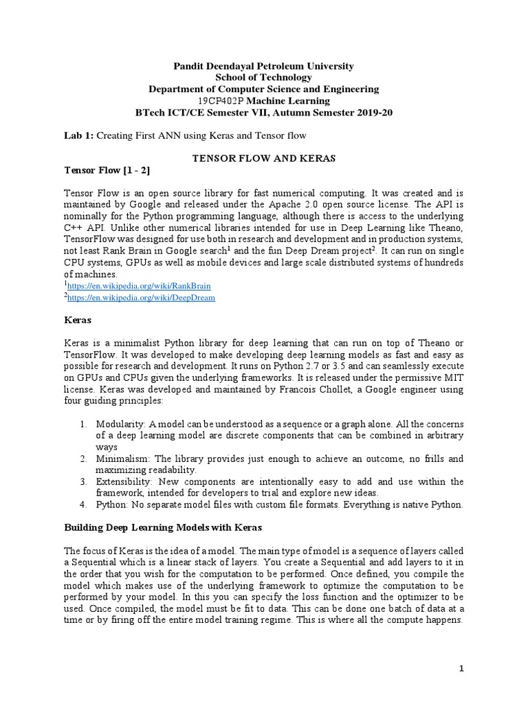 Lab I TENSOR FLOW AND KERAS | PDF | Diabetes | Computer Engineering