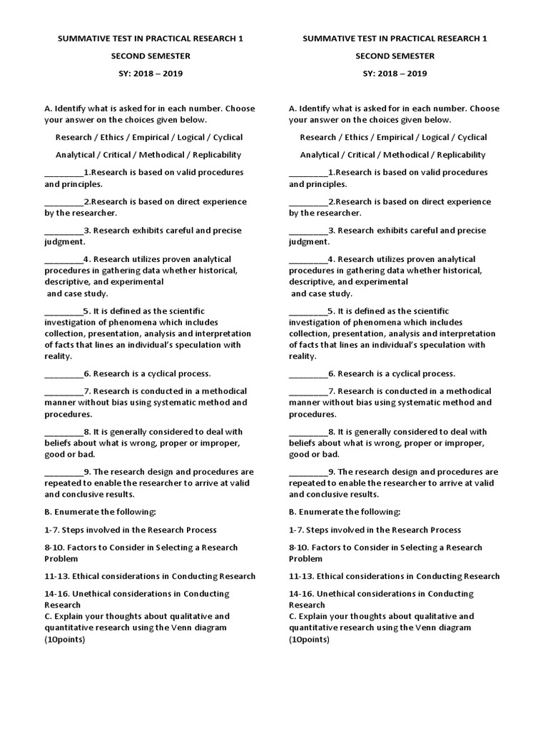 Summative Test for Practical Research 1 | PDF | Scientific Method ...