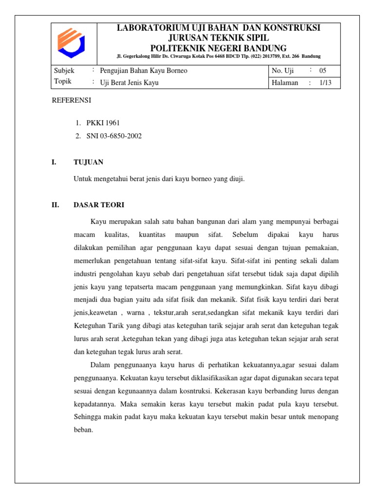 Berat Jenis Kayu | PDF