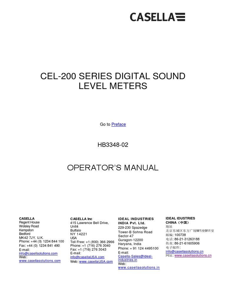 Casella CEL 24x Sound Level User Manual | PDF | Noise | Electronics